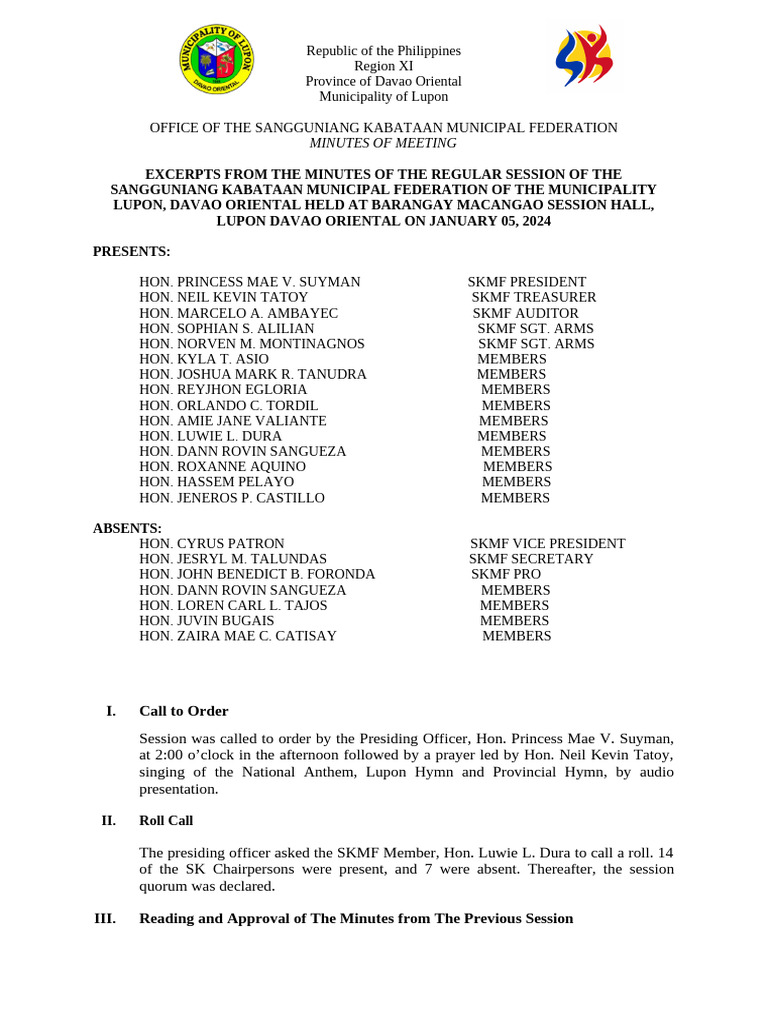 3rd Regular Session Minutes | PDF