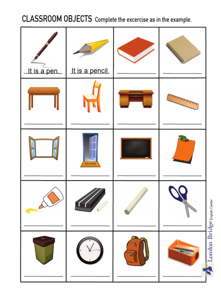 Classroom Objects (Vocabulary London Bridge Ec) Hojas-Impresion | PDF
