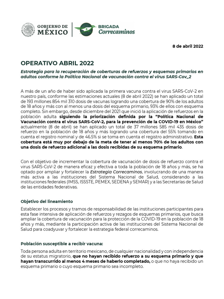 Lineamiento - Operativo de Vacuanción - Abril 2022 - 130422 | PDF ...
