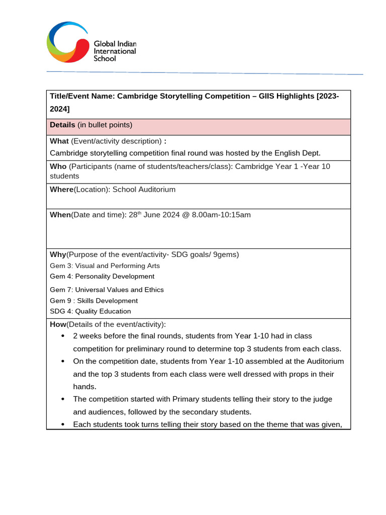 GSN - StoryTelling Competition-28062024 | PDF | Sustainability | Economic Development