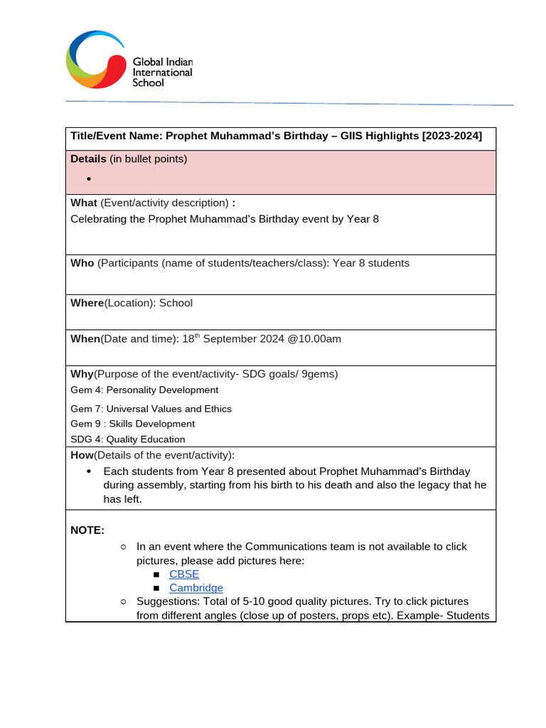 GSN Y8 Prophet Muhammad's Birthday-18092024 Afiq | PDF