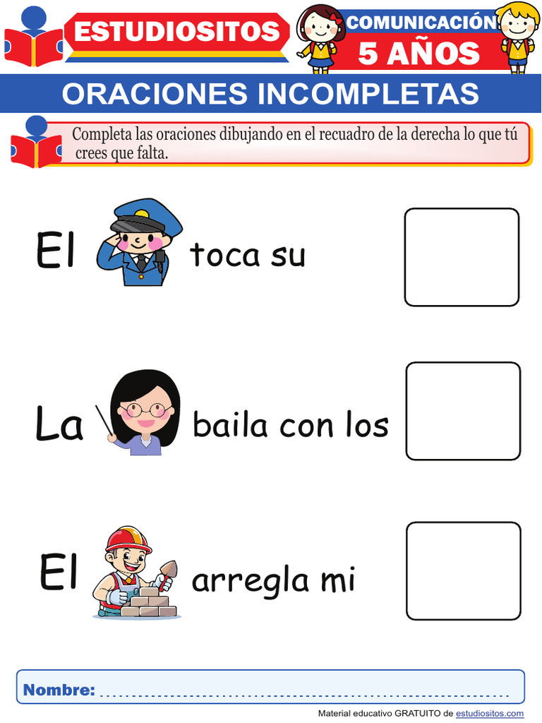 Oraciones Incompletas para Ninos de Cinco Anos | PDF