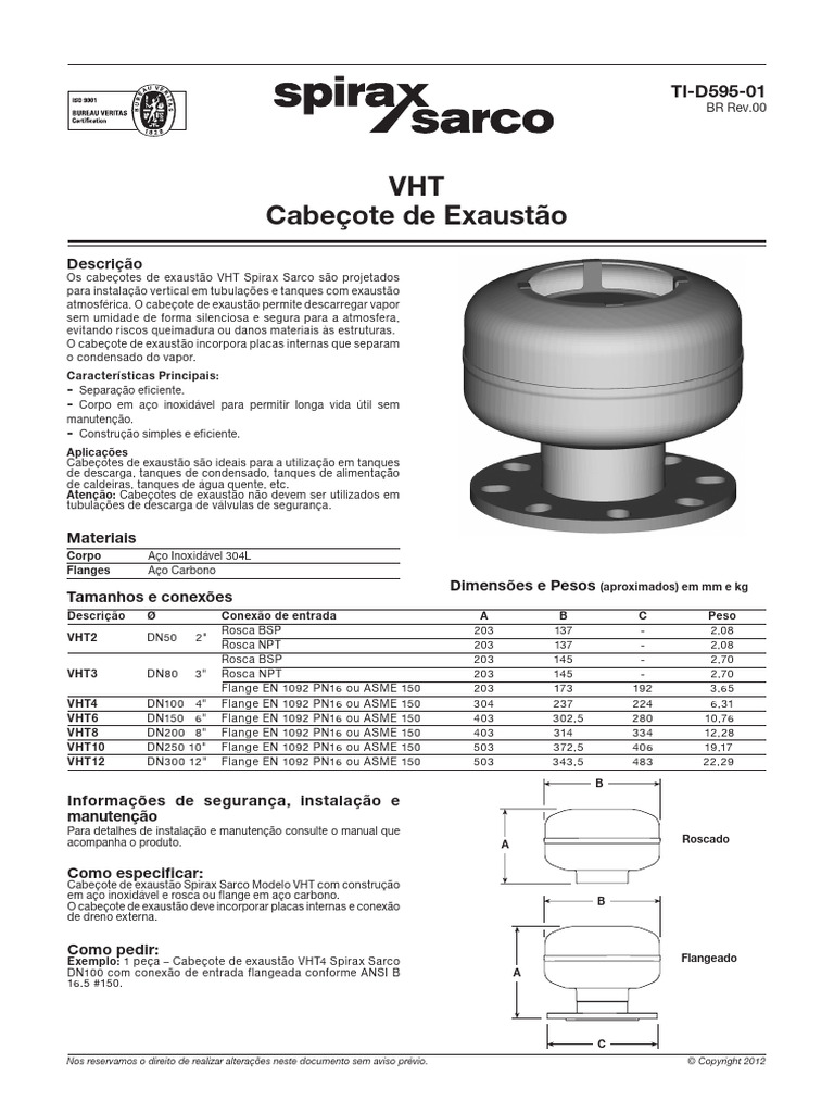 Cabeçote de Exaustão VHT Spirax Sarco | PDF
