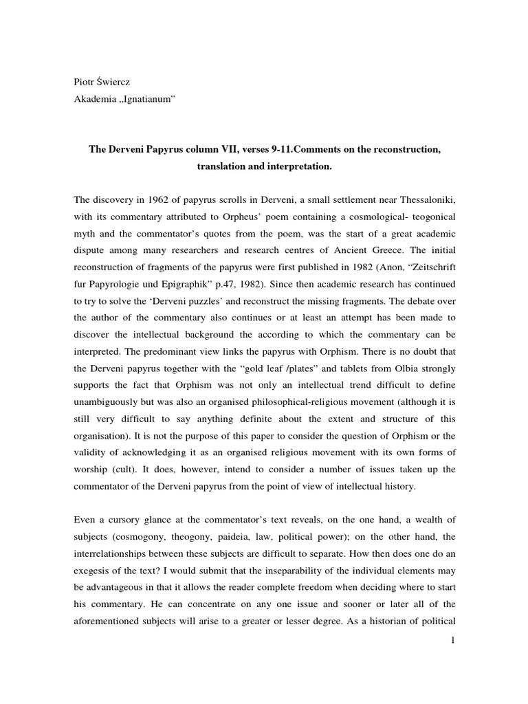 The Derveni Papyrus Column VII Verses 9 | PDF