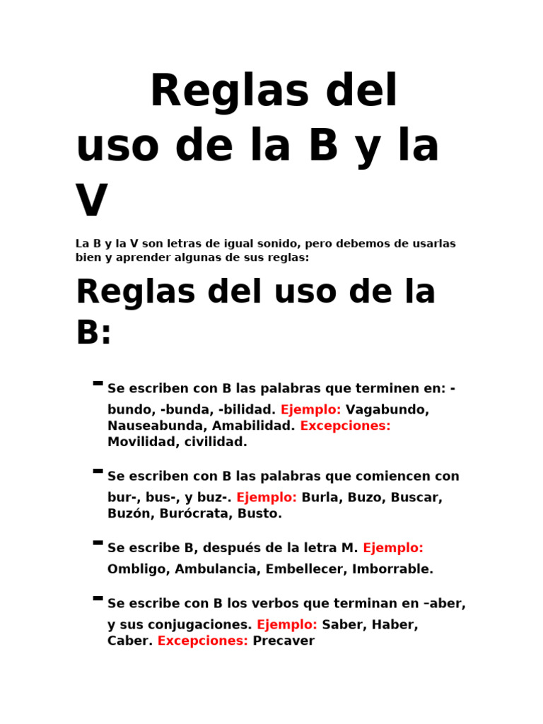 Reglas Del Uso de La B y La V | PDF | Verbo | Mecánica del lenguaje
