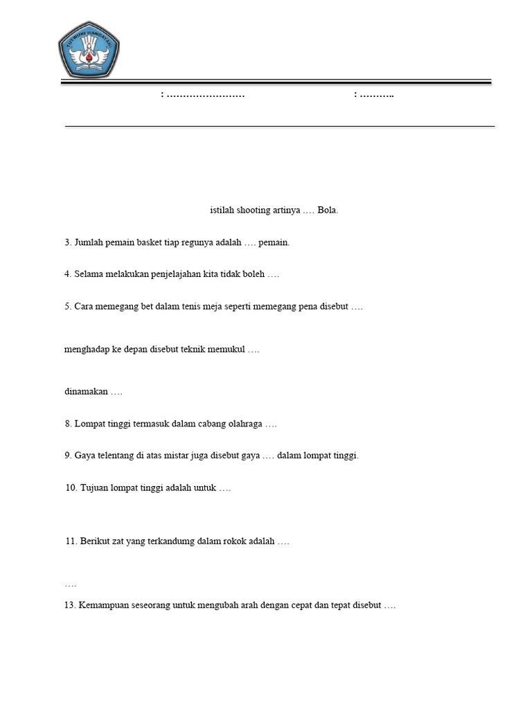 Soal UAS PJOK Kelas 5 Semester 2 - Kirim | PDF