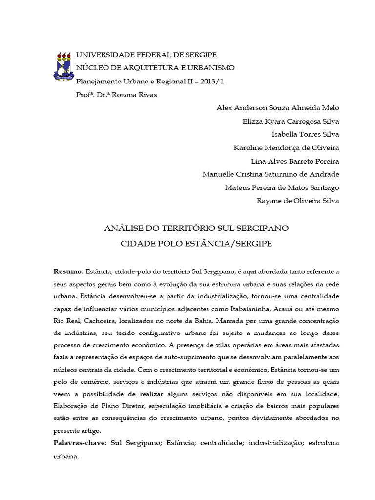 Analise Do Territorio Sul Sergipano Cida | PDF | Planejamento urbano | Cidade