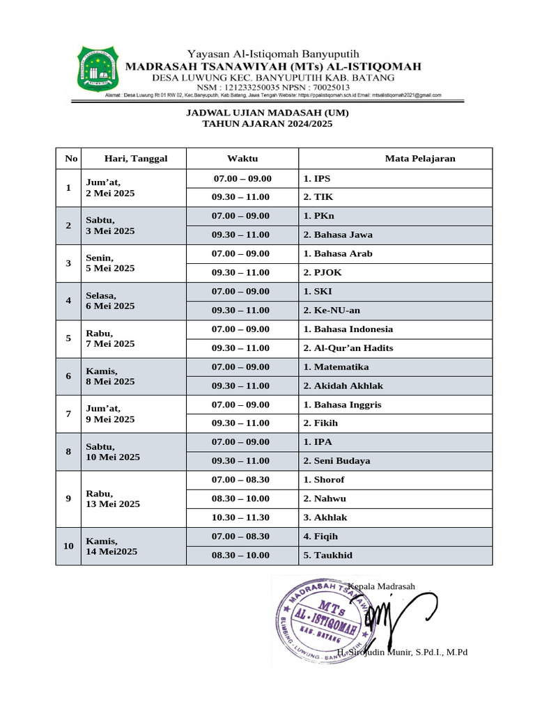 Jadwal & Pengawas AM 2025 | PDF