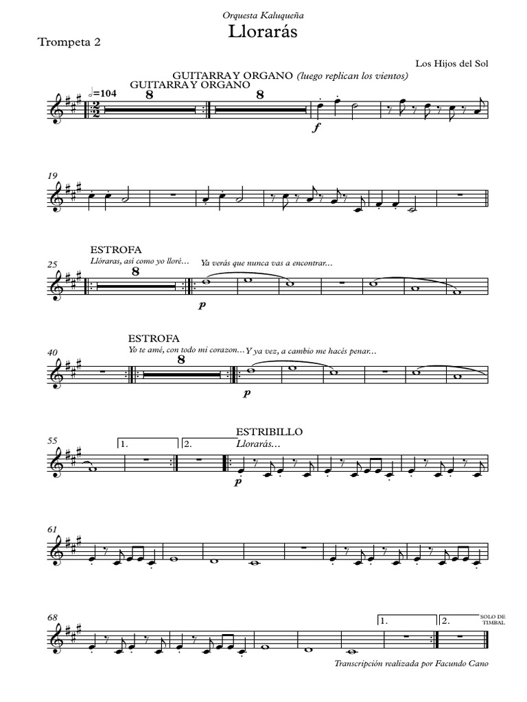 Llorarás - Trompeta 3 | PDF