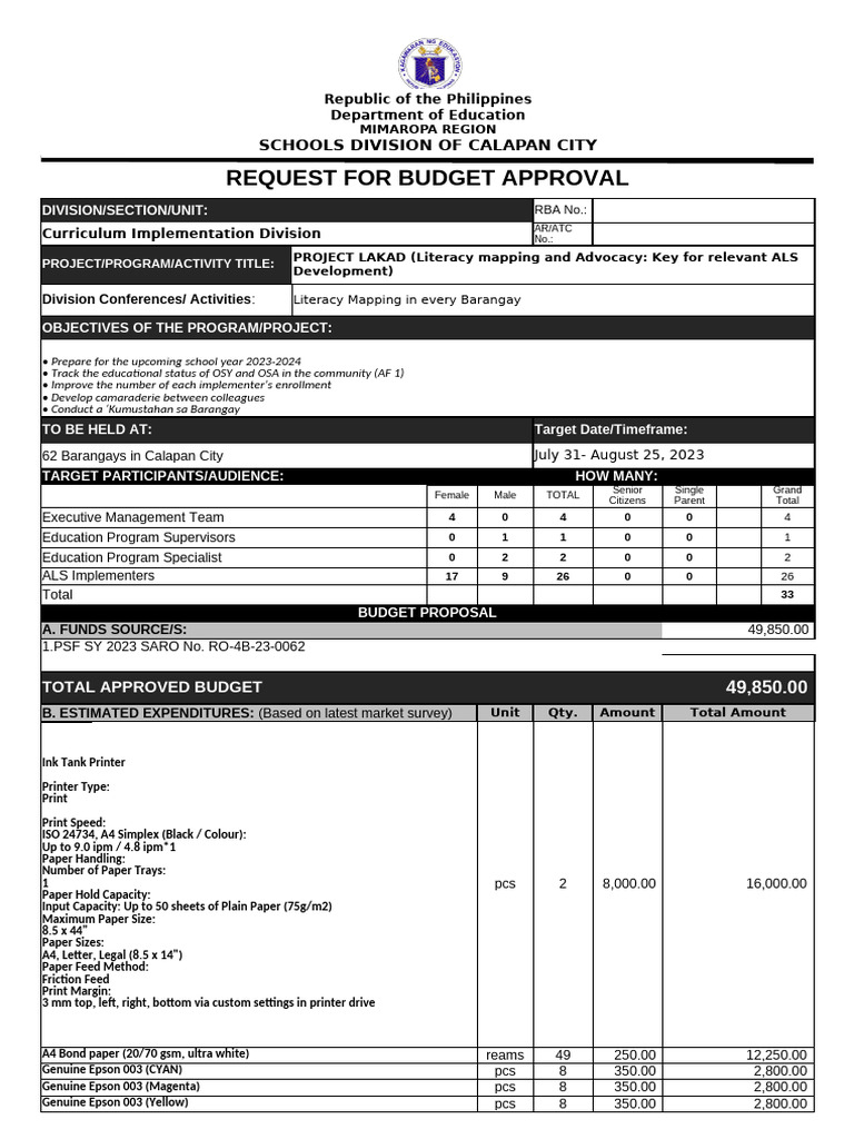 PPMP Byob - WBL New Format | PDF | Printer (Computing) | Paper