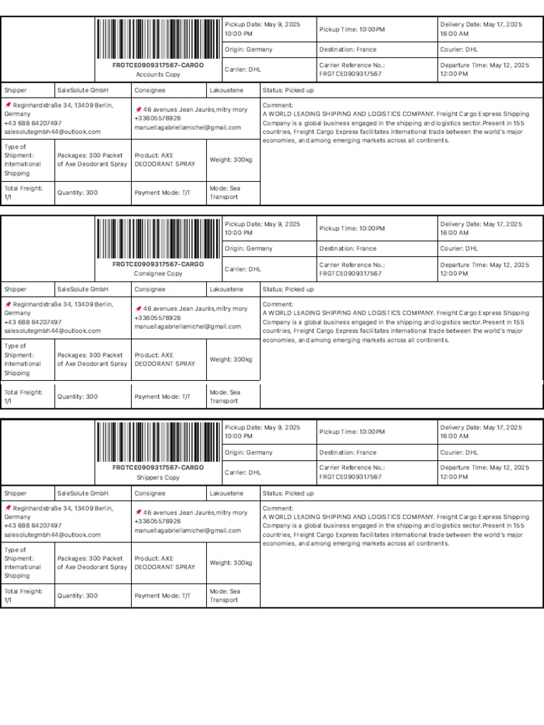 Freight Cargo Express Waybill Form | PDF | Cargo | Freight Transport