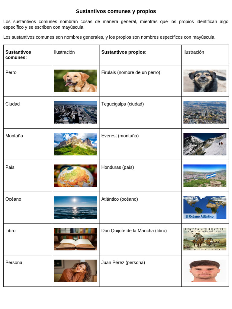 Sustantivos Comunes y Propios | PDF