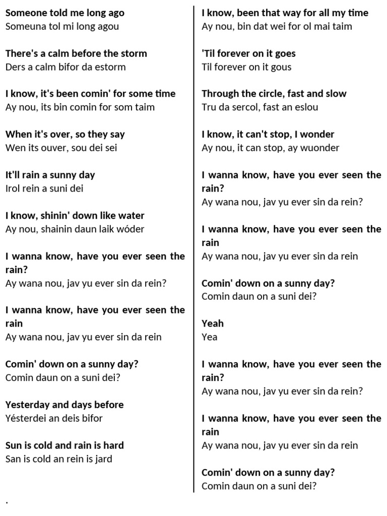 "Have You Ever Seen the Rain Lyrics" | PDF