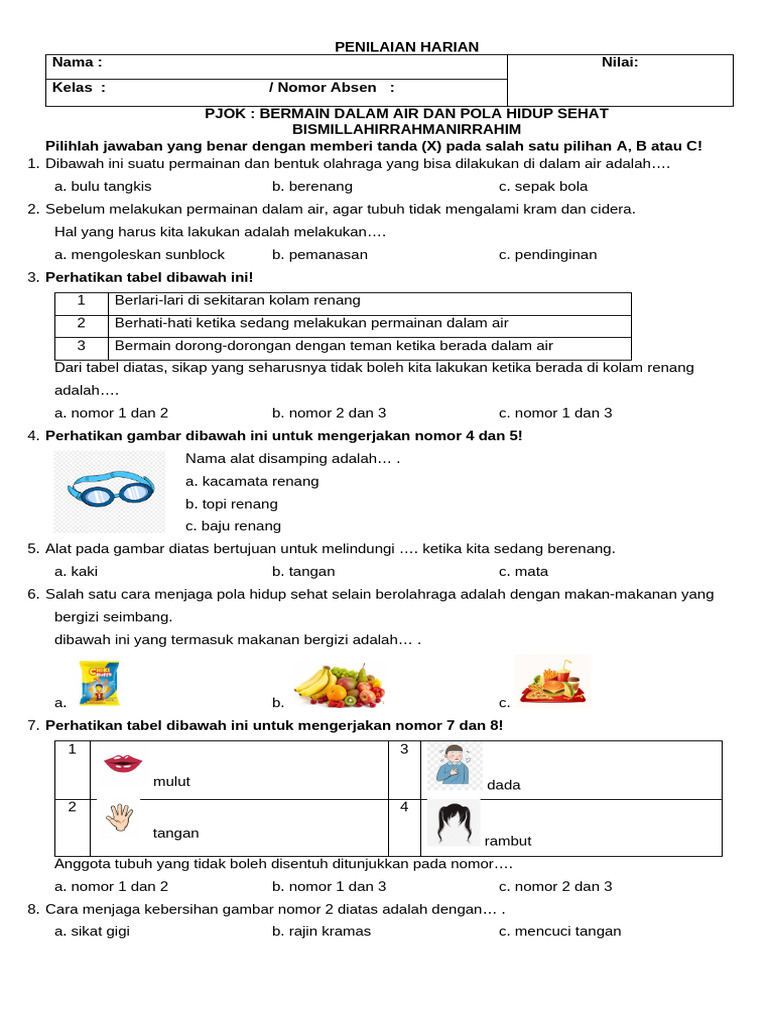 PH PJOK Bermain Dalam Air Dan Pola Hidup Sehat | PDF
