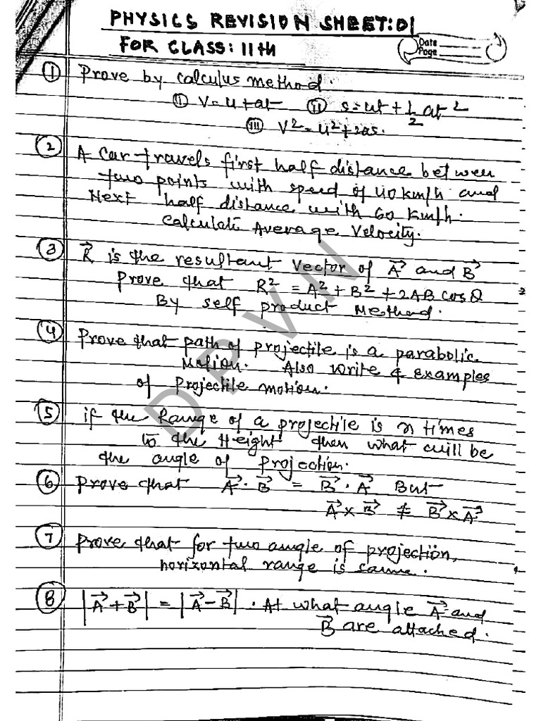 Physics Holiday Home Work For Class 11th | PDF