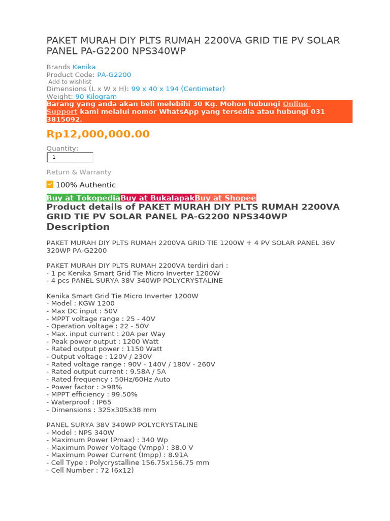 Paket Murah Diy Plts Rumah 2200va Grid Tie Pv Solar Panel Pa Pdf