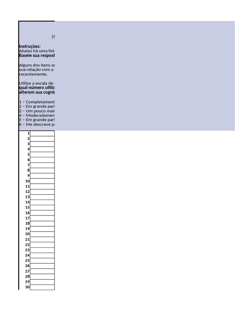 Questionário de Esquemas (YSQ - S3) | PDF | Tempo | Amor