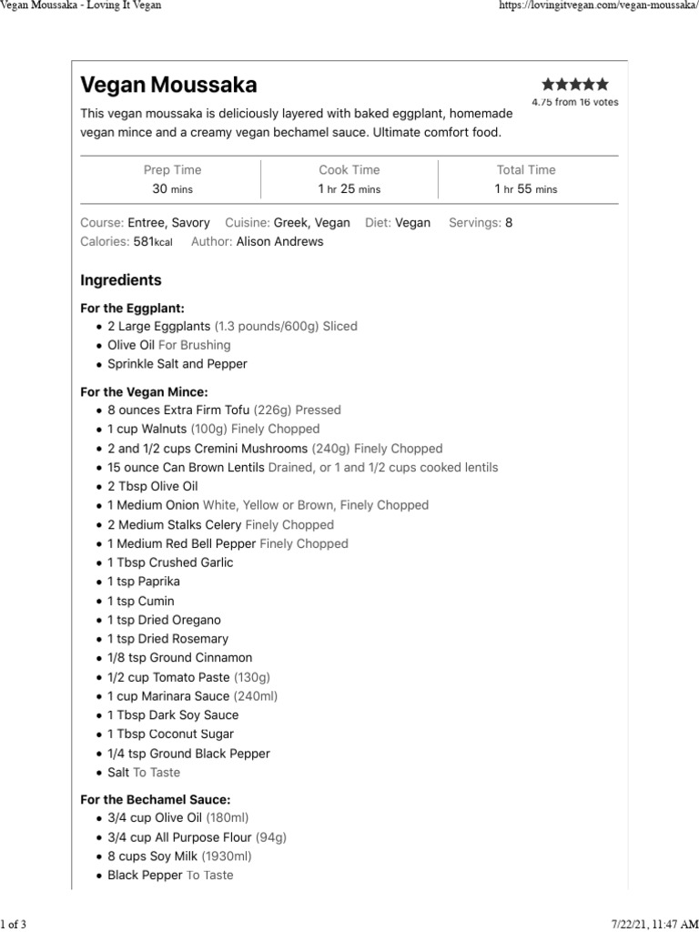 Vegan Moussaka - Loving It Vegan | PDF | Tofu | Food Ingredients