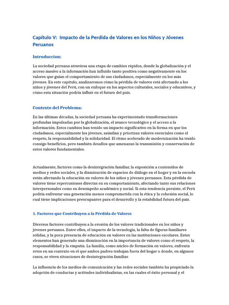 Cap 5 - Perdida de valores Impacto - 3 | PDF | Comportamiento | Sociedad