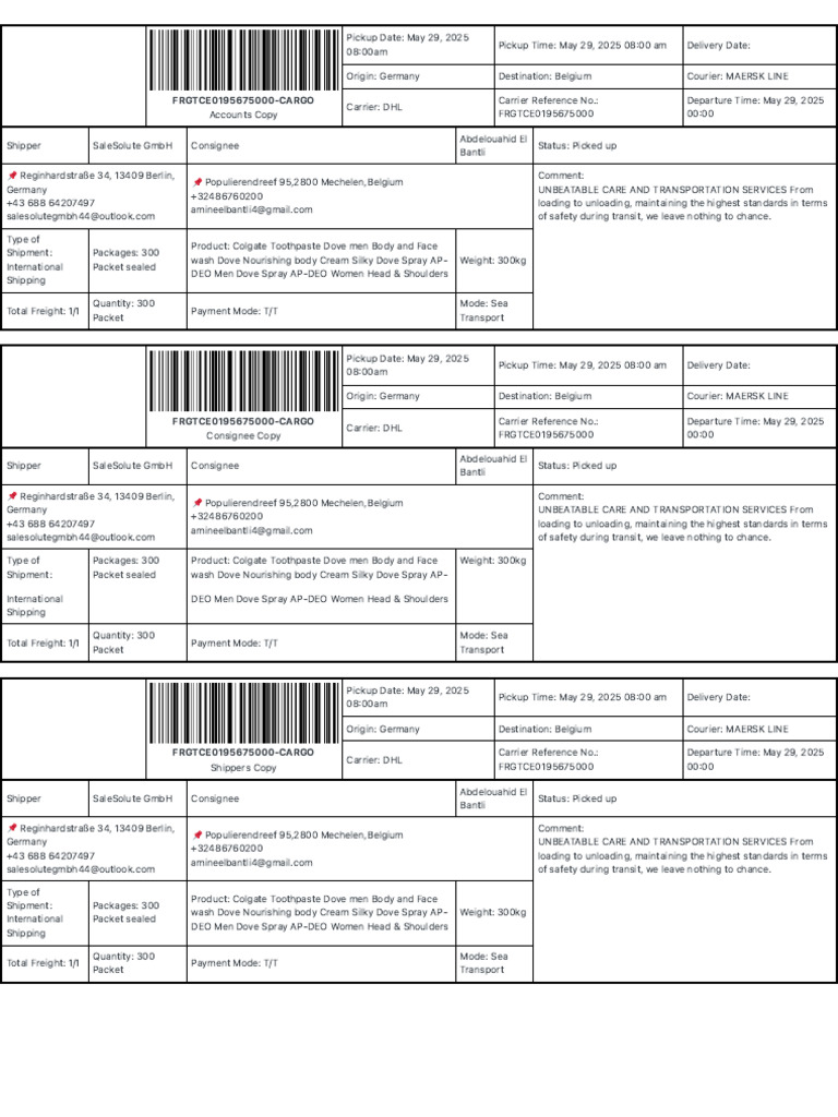 Freight Cargo Express WayBill Bantli | PDF | Cargo | Freight Transport
