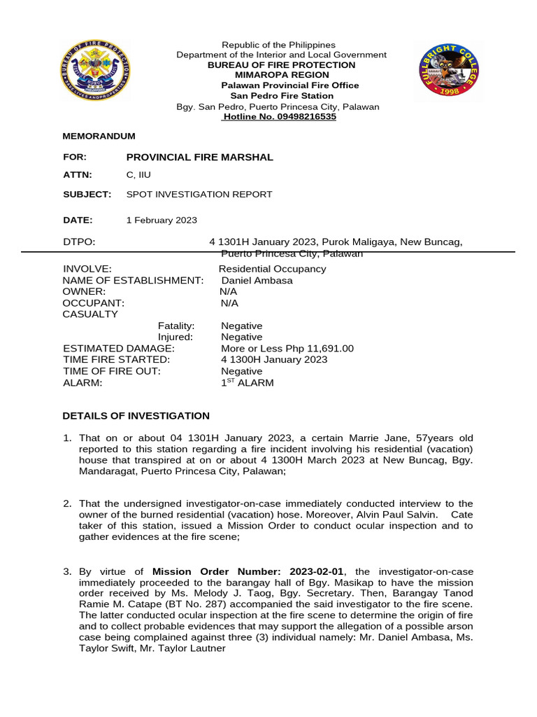 Spot Investigation Report Fatain - 065846 | PDF