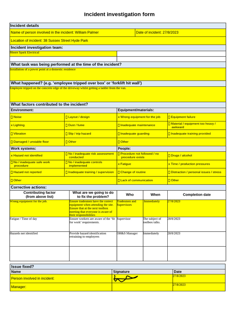 Incident Investigation Form | PDF | Hazards | Occupational Safety And ...