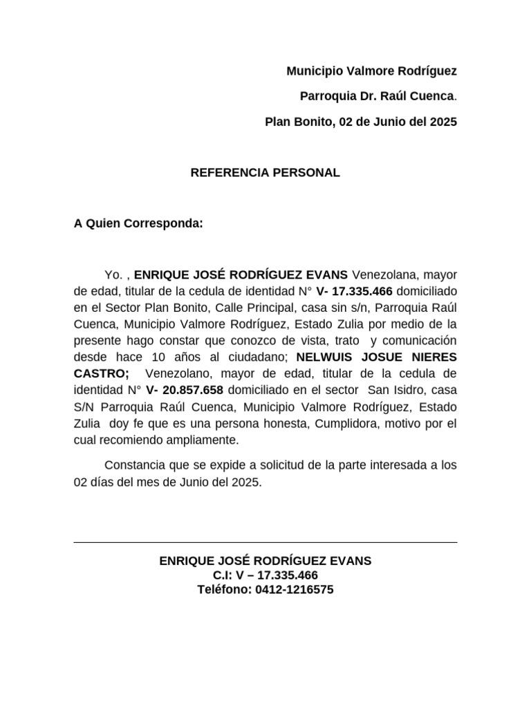 Carta de Referencia CARLI | PDF