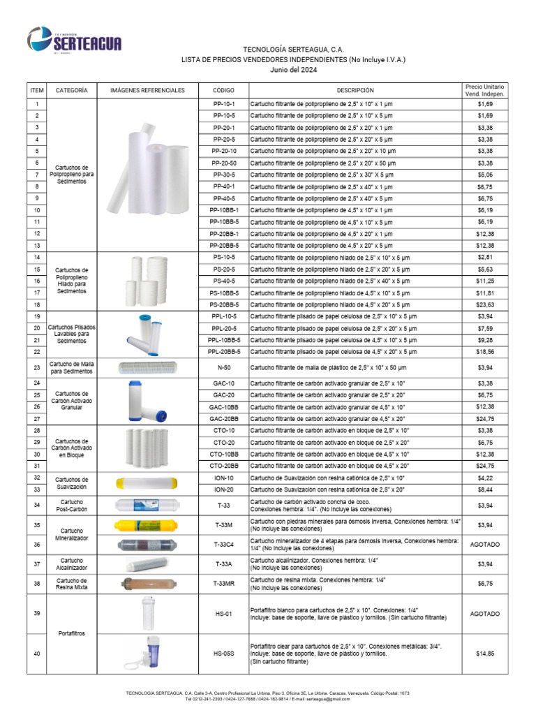 3 - Lista de Precios para Vend. Indep. - Junio Del 2024 | PDF | Membrana | Ingeniería Ambiental