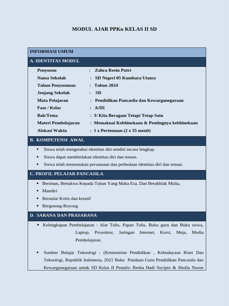 Modul - Ajar - PPKN Zahra RP | PDF