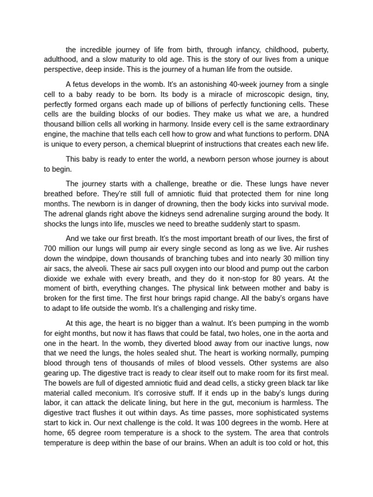 Inside the Living Body Transcription | PDF | Stomach | Senses