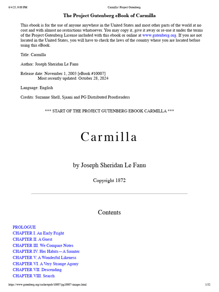 Carmilla _ Project Gutenberg | PDF | Carmilla