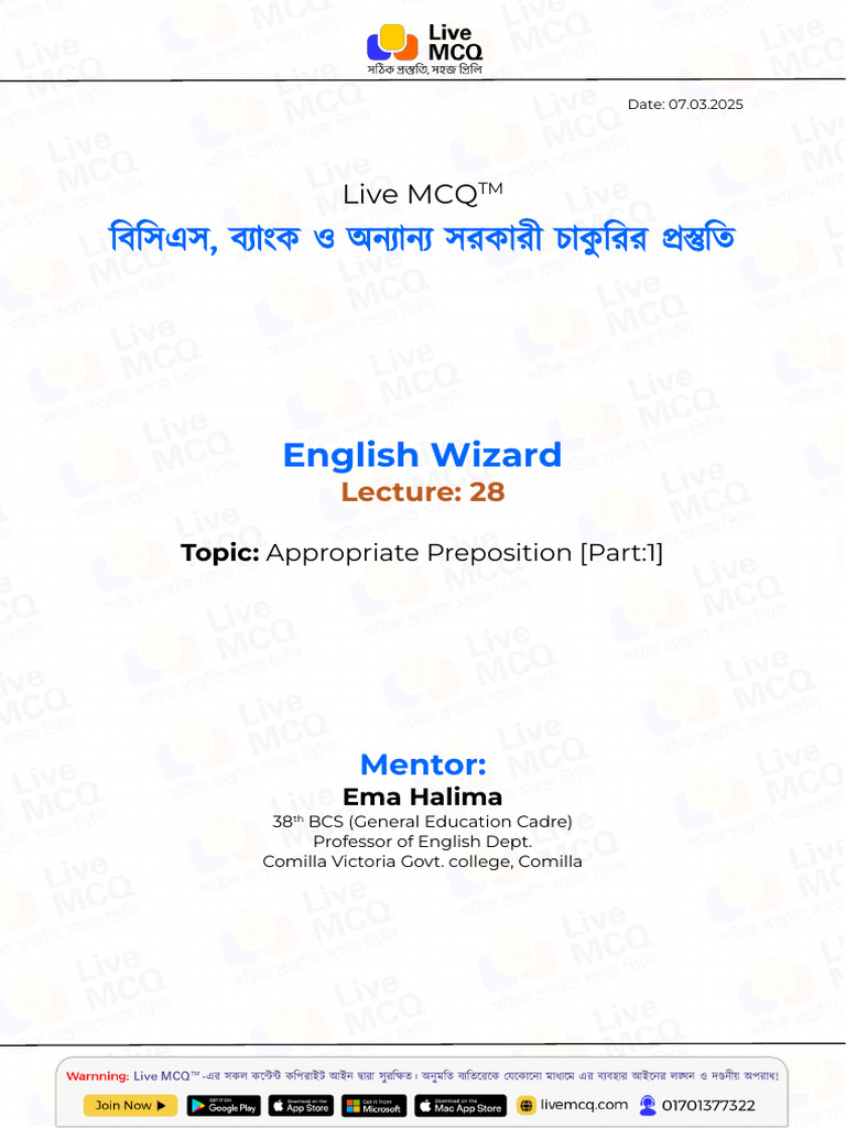 Lecture-28 Appropriate Preposition Part1 | PDF