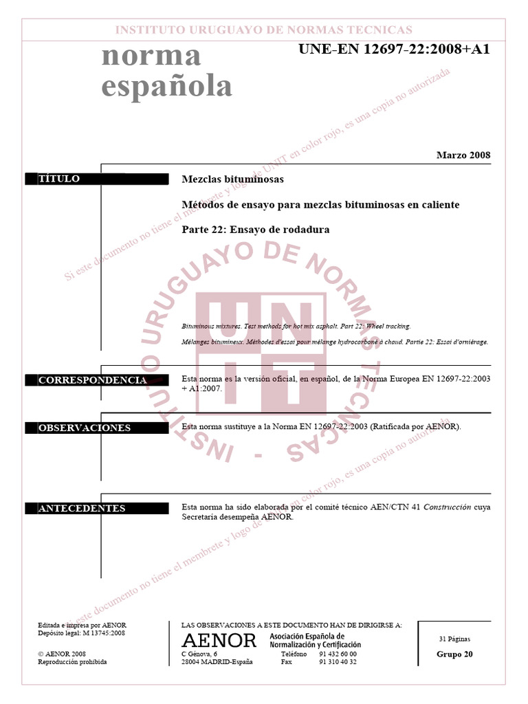UNE-En 12697-222008 A12008 Ensayo de Rodadura | PDF | Neumático | Dureza