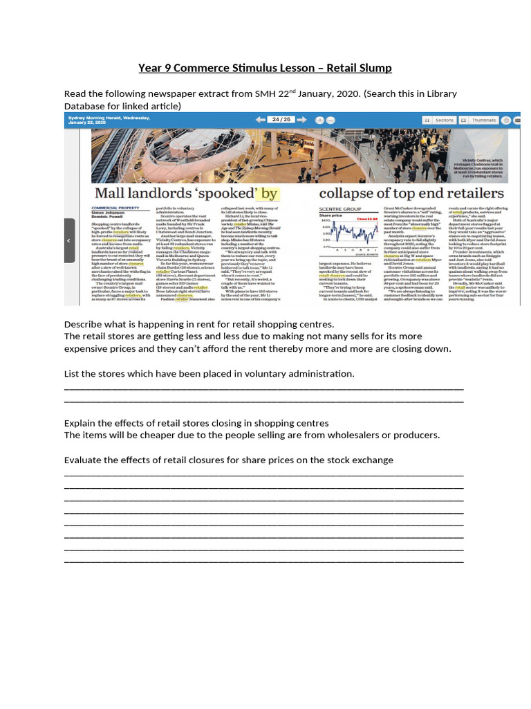 1.4.1 Year 9 Commerce Stimulus Lesson | PDF