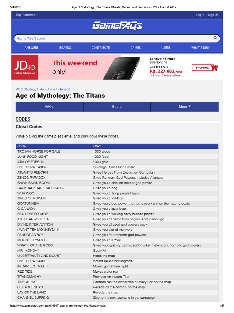 Age of Mythology - The Titans Cheats, Codes, and Secrets For PC ...