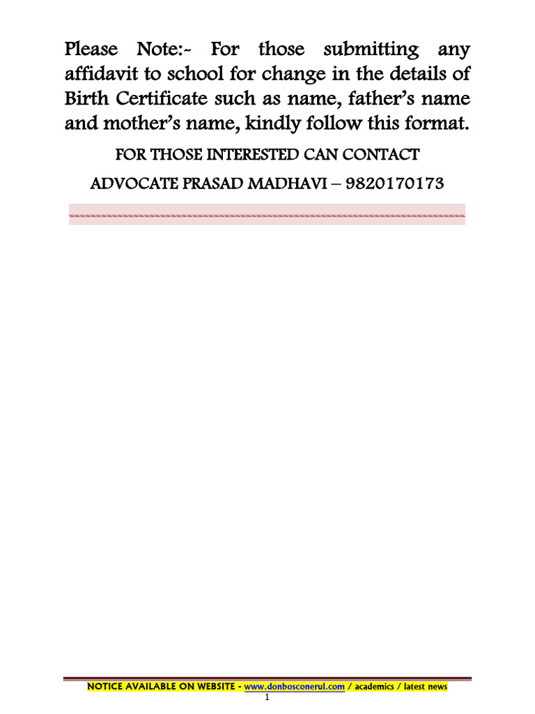 Affidavit Format Playgroup Admissions | PDF | Birth Certificate | Affidavit