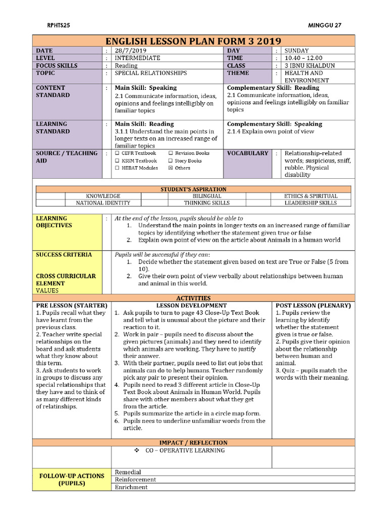 English Lesson Plan Form 3 2019 _ TOAZ.info | PDF