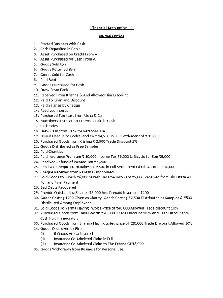 Financial Accounting - 1 Imp Questions | PDF | Debits And Credits ...