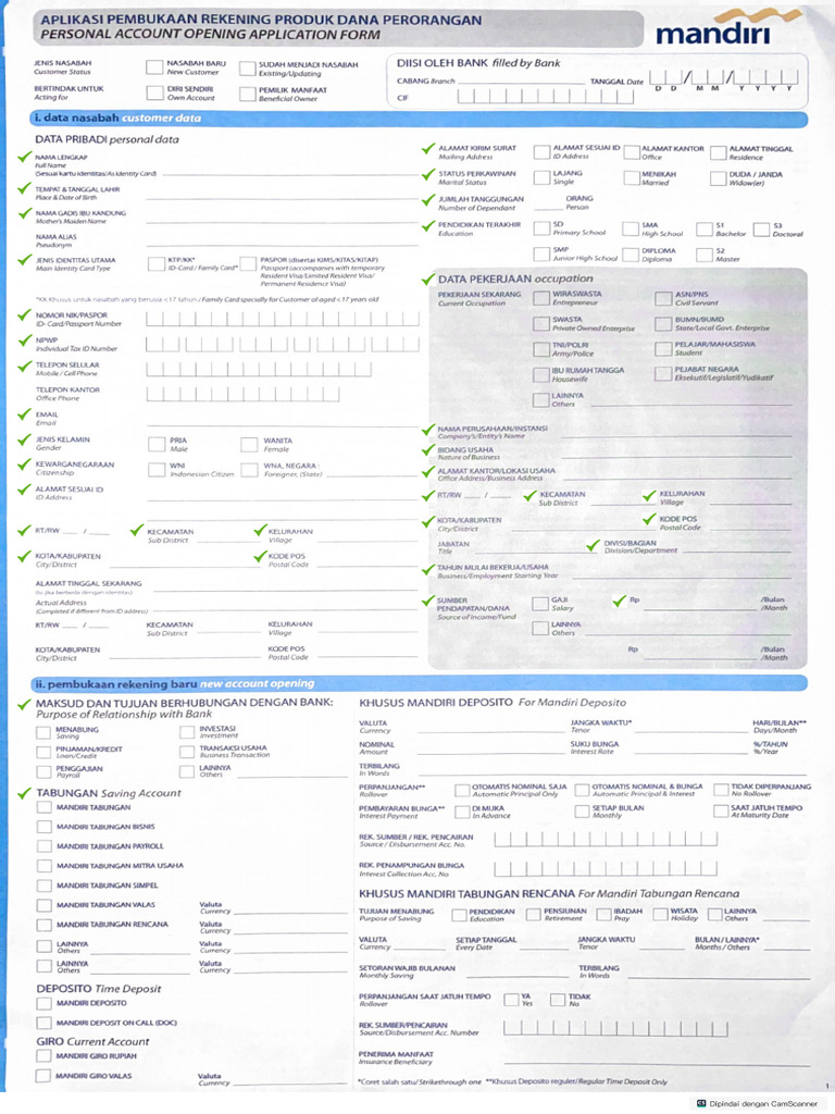 Mandiri - Form Pembukaan Rekening PDF | PDF