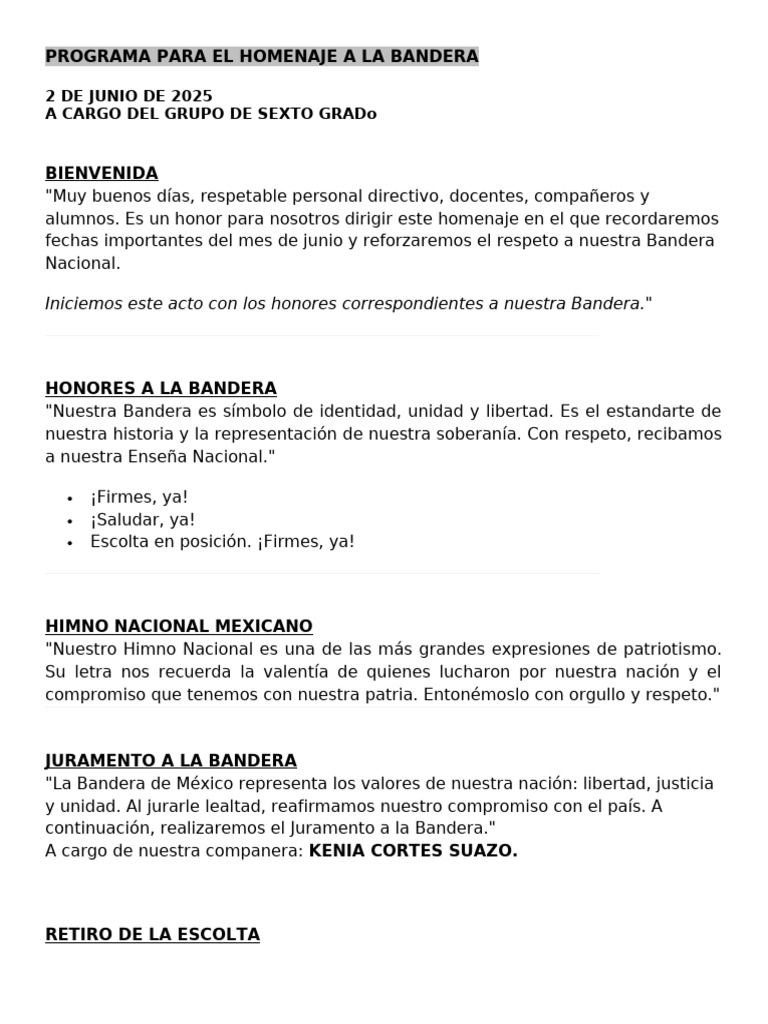 Programa para Homenaje 2 de Junio | PDF