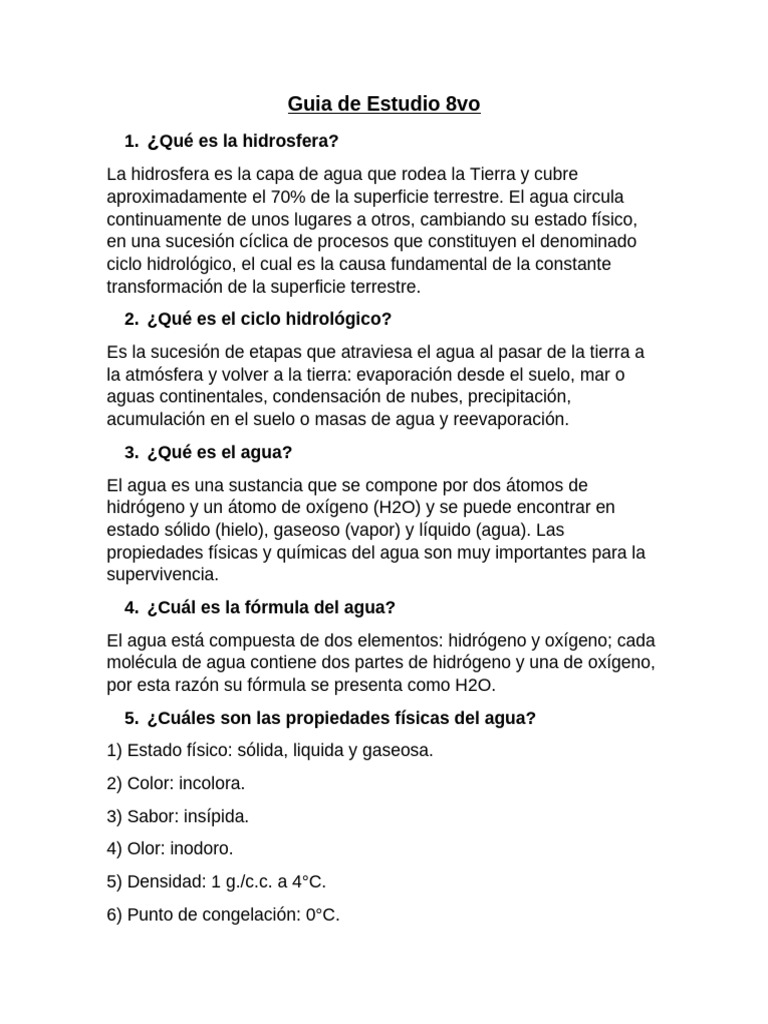 Guía de Estudio sobre Hidrosfera y Clima | PDF | Atmósfera | Agua