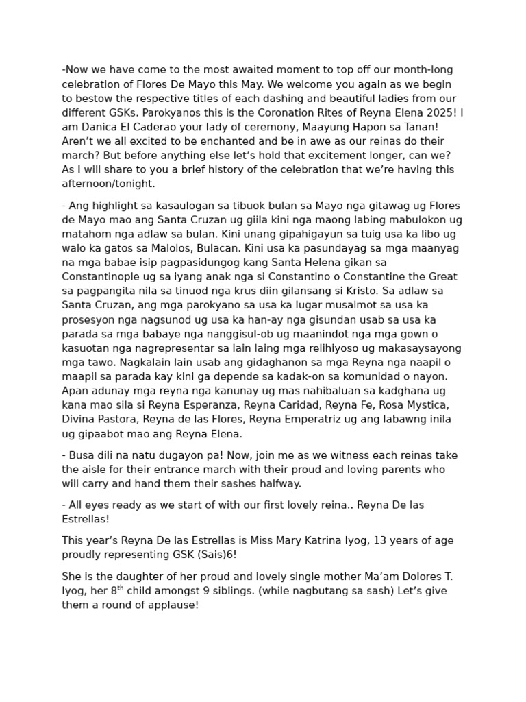 Sample Script Reyna Elena | PDF | Mary, Mother Of Jesus