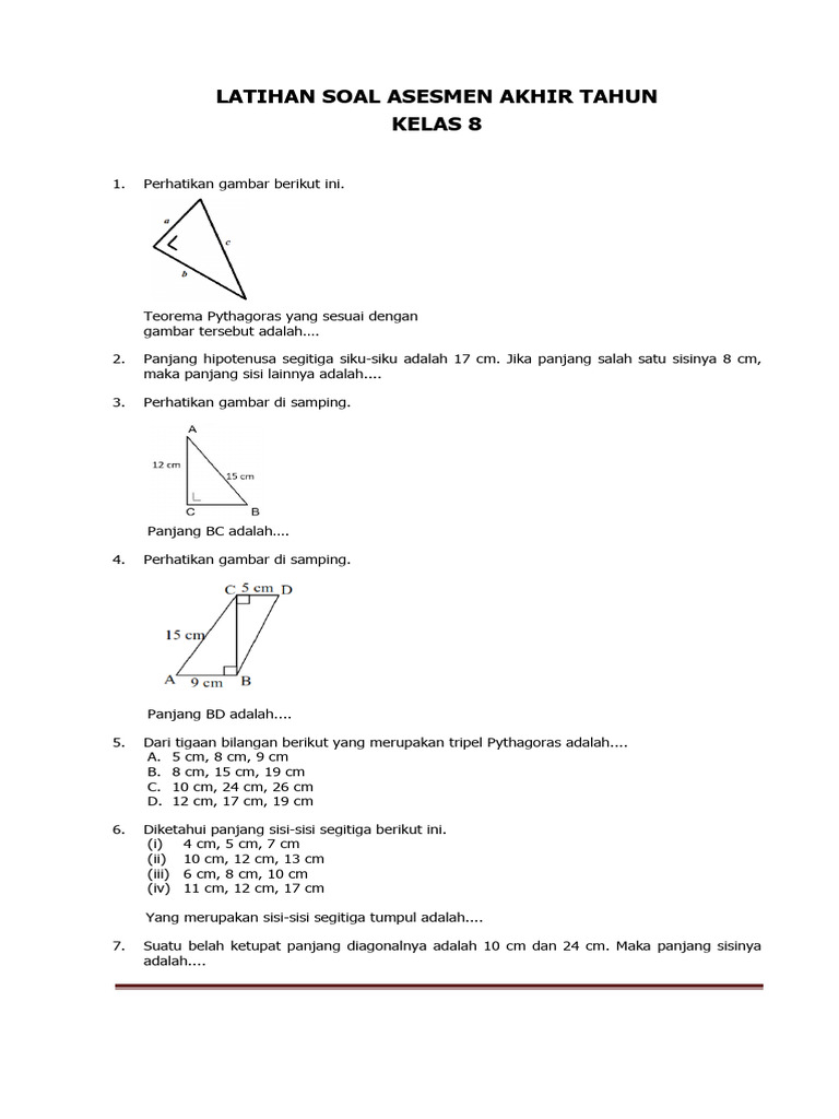 Soal Latihan Assesmen Akhir Tahun - 2324 - Mapel MTK 8 | PDF