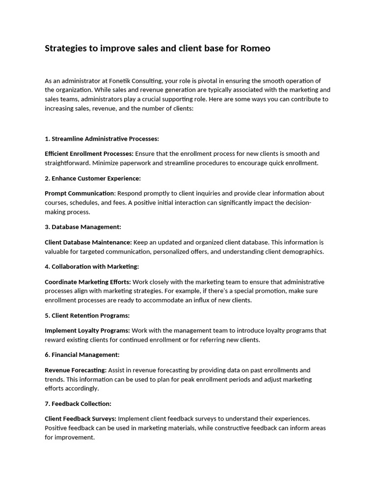 Strategies To Improve Sales and Client Base For Romeo | PDF | Marketing ...