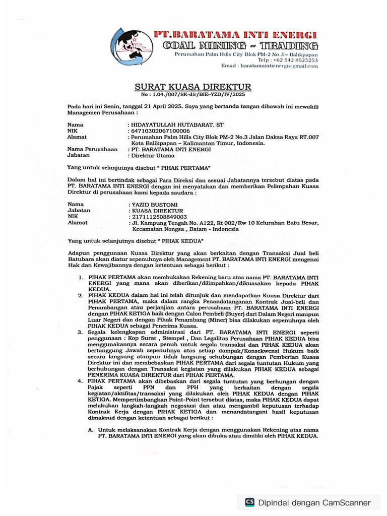 Kuasa Direktur BIE Ke Yazid Bustomi | PDF