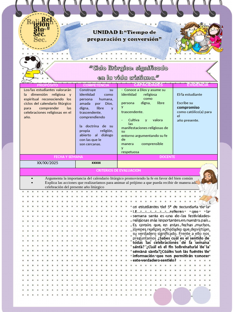 Ficha de Actividad S1 (U1) Ciclo VII (5°) - RELIGIÓN | PDF | Año litúrgico | Pascua de Resurrección