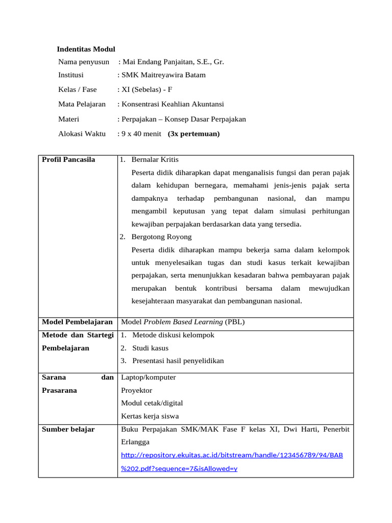 RPP Konsep Dasar Perpajakan | PDF