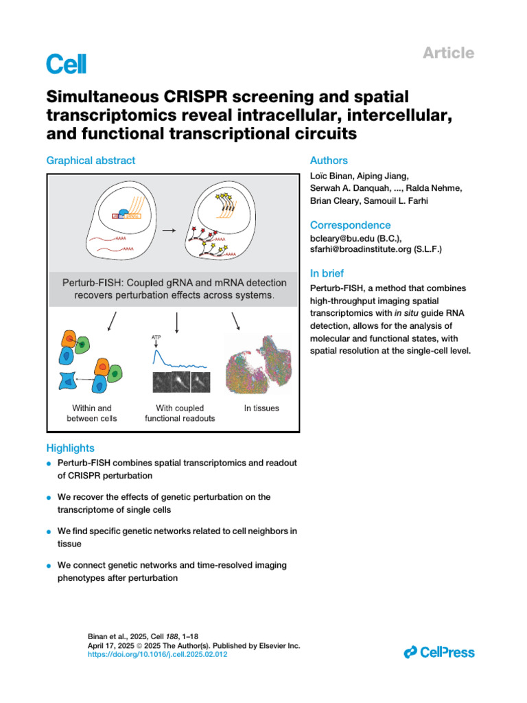 Simultaneous CRISPR Screening and Spatial Transcriptomics Reveal ...