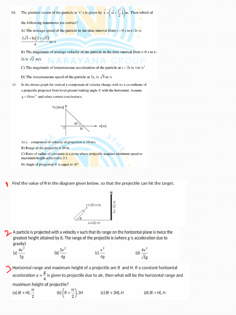 Kinematics 2D oblique projectile ws star questions_240729_213248 | PDF