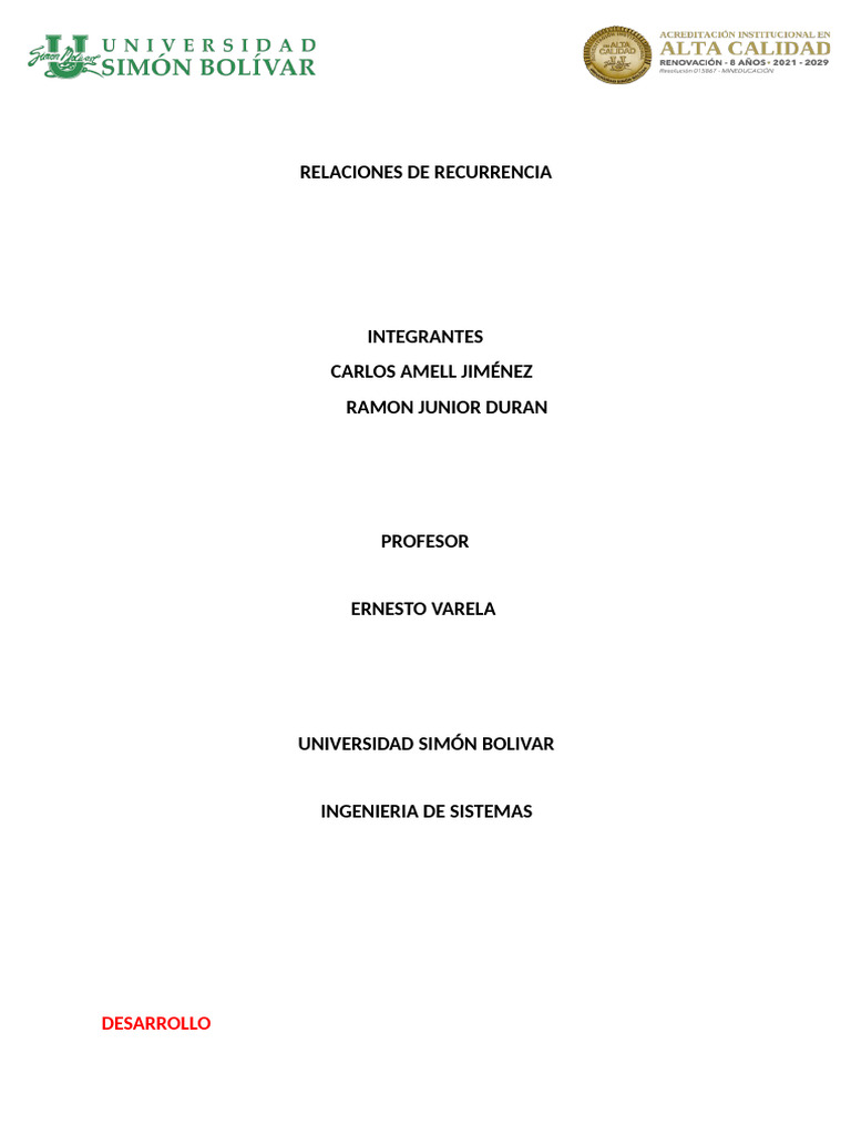 RELACIONES DE RECURRENCIA Carlos Amell y Ramon Duran | PDF